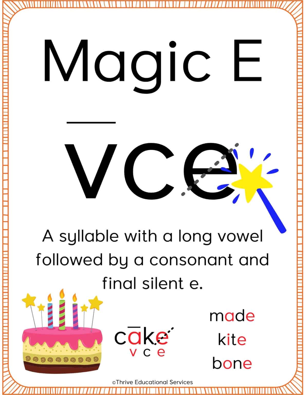 Teaching Magic E Words - The Vowel-Consonant-E Syllable + FREE Charts