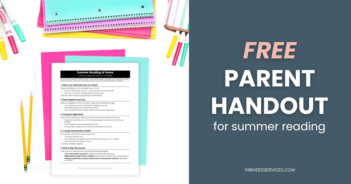 Free Parent Handout for Summer Reading (Science-Aligned and Ready to ...